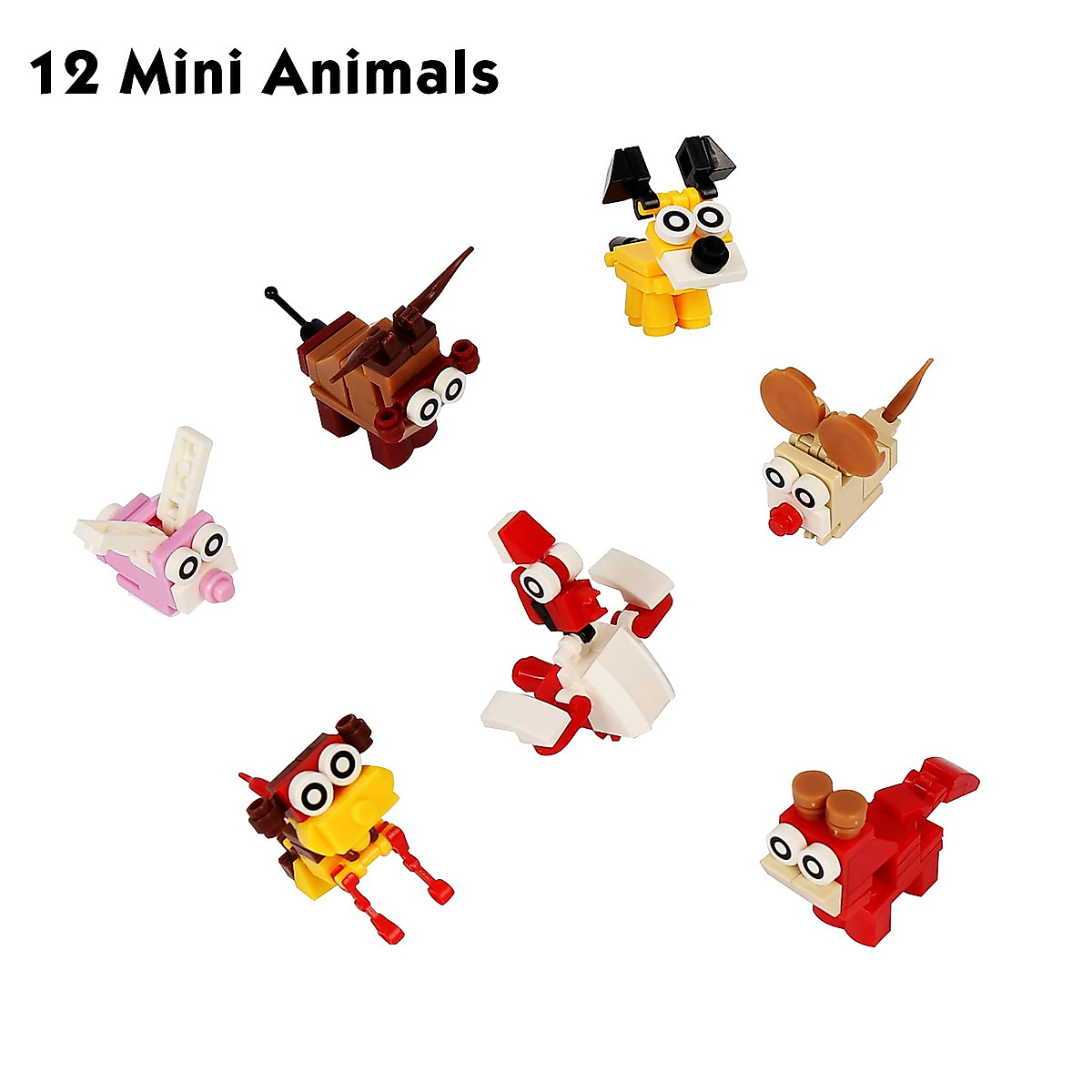 IAMGlobal 12 Mini Animal Building Blocks Toy Set, Animals Figures Stem Toys, Party Supplies Gifts Party Favor for Kids, Goodie Bags, Birthday, Carnival Prizes