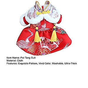 Pet Clothes Exquisite Pattern Dress Up Super Soft Thickened Dog Cat Fleece Lined Dress Pet Winter Outfit Pet Supplies Red S