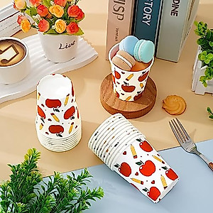 Whaline 50 Pcs Back to School Party Paper Cups 9 oz Pencil Apple Paper Cups Welcome School Coffee Tea Cups Disposable Drinking Cups Small Snack Cups for First Day of School Party Supplies