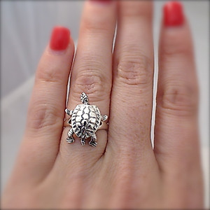 FashionJunkie4Life Sterling Silver Turtle Ring, Sizes 6-9, Tortoise Rings (9)