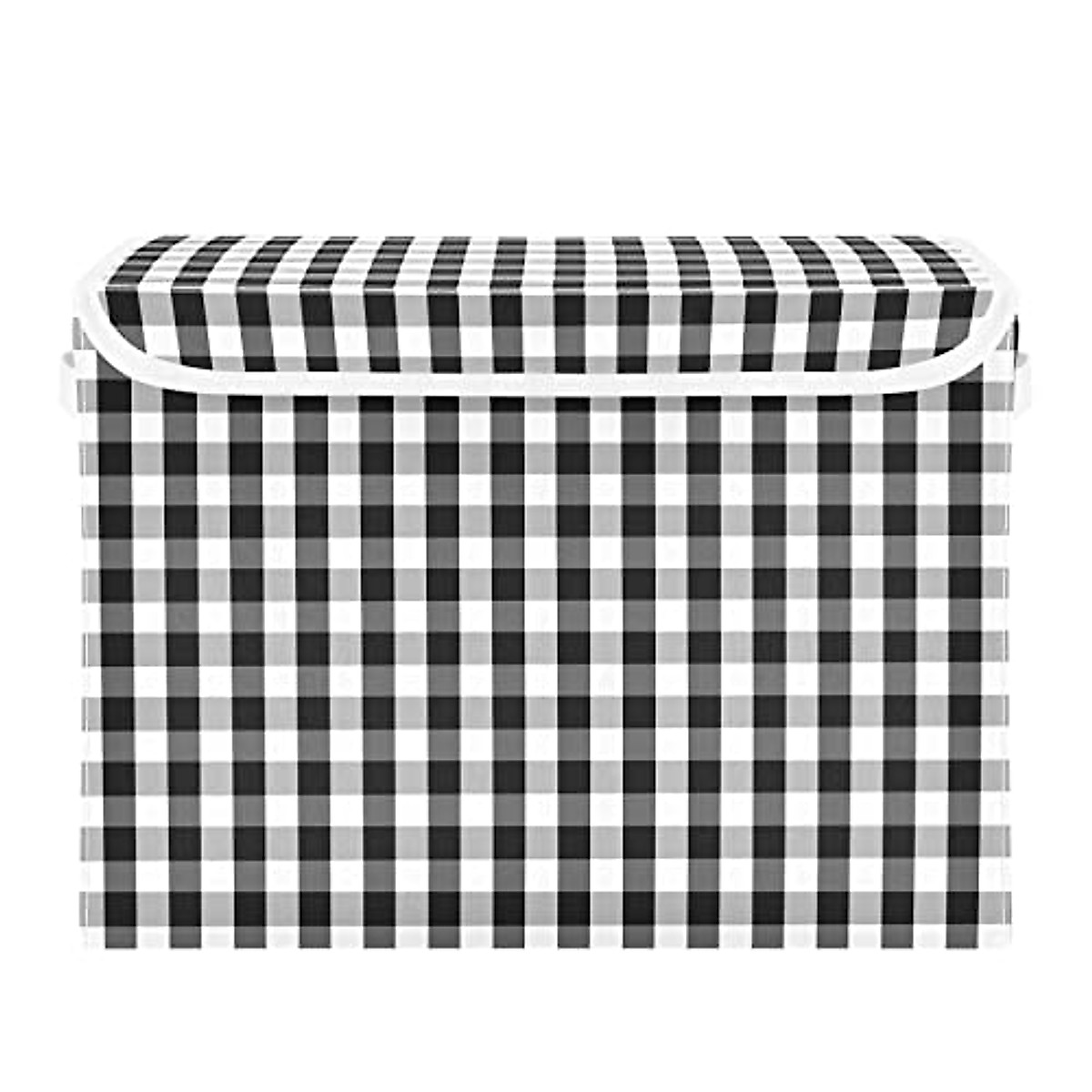 Kigai White Black Plaid Collapsible Storage Box, Oxford cloth Storage Bin with Flip Lids and Hadle, Stackable Storage Organizer for Bedroom Closet Living Room, 16.5"x12.6"x11.8"