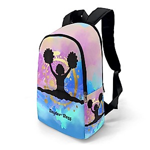 Urcustom Personalized Name Cheerleader Girl Rainbow Watercolor Backpack Unisex Bookbag for Boy Girl Travel Daypack Bag Purse 17.7 IN