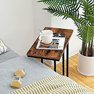 HOOBRO C Side Table, Set of 2, Portable Laptop Holder Snack Table, Heavy-Duty Sofa Side Table, Wood Look Accent Table, Space Saving in Living Room, Bedroom, Rustic Brown and Black BF02SFP201