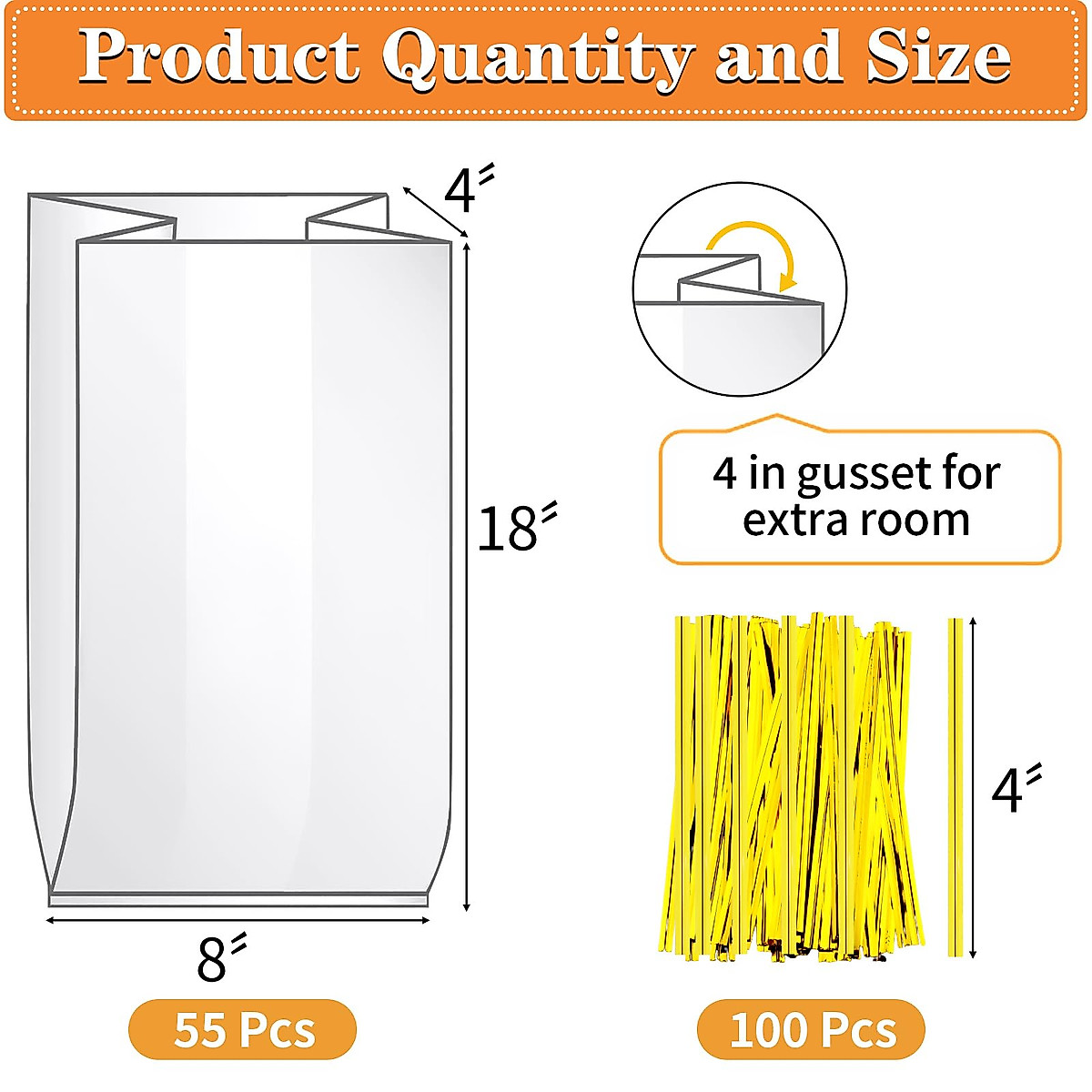 Bread Bags For Homemade Bread, 55 Pack Clear Bread Bags And 100 Ties, Reusable Bread Loaf Bags, Plastic Bread Bags For Home Bakers And Bakery Owners