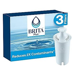Brita Plus Water Filter, BPA-Free, High-Density Replacement Filter for Pitchers and Dispensers, Reduces 2x Contaminants*, Lasts Two Months or 40 Gallons, Includes 3 Filters