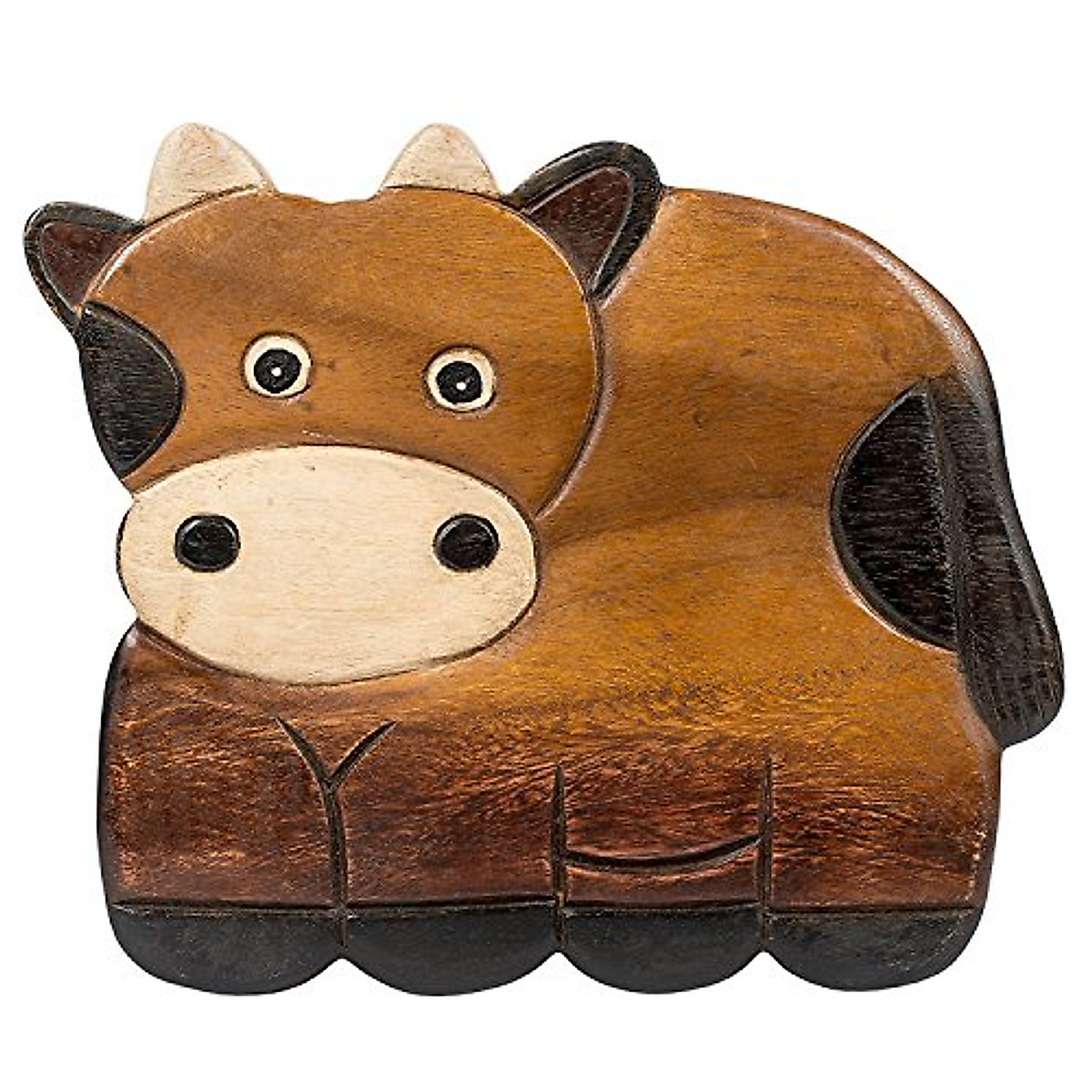 Sea Island Imports, Inc. Cow Hand-Carved Acacia Hardwood 11 inch Decorative Animal Foot Rest Step Stool