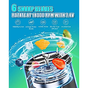 Portable Blender for Smoothies and Shakes, USB Rechargeable Personal Blender with 6 Stainless Steel Blades, 17 Oz Mini Blender with BPA-Free, Handheld Personal Size Blender for Home/Travel/Outdoor/Gym