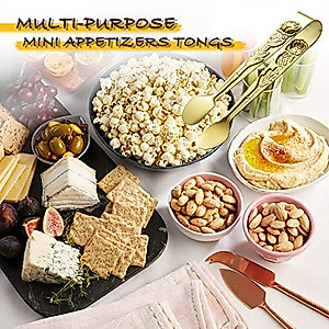 HINMAY 6PCS Mini Serving Tongs 4 Inches Small Rose Sugar Cube Tongs (Gold)