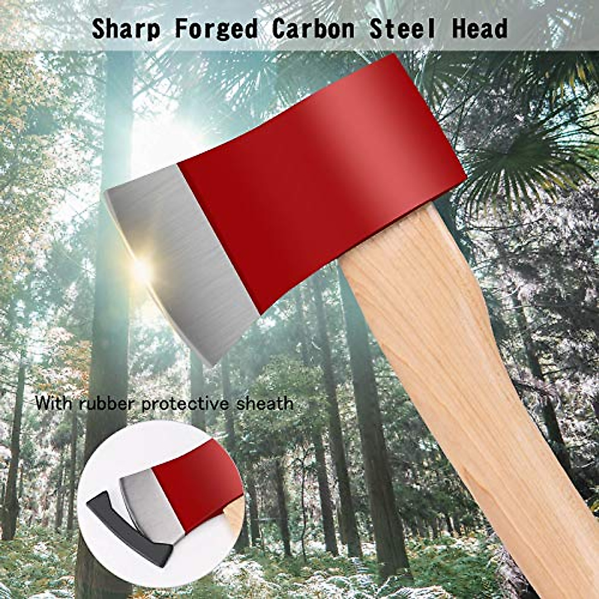 Eletorot Camping Hatchet, 14.5" Wood Chopping Axe Splitting Small Camping Axe Wooden Handle Camping Hand Tools, Gifts for Dad, Men, Husband (Red)
