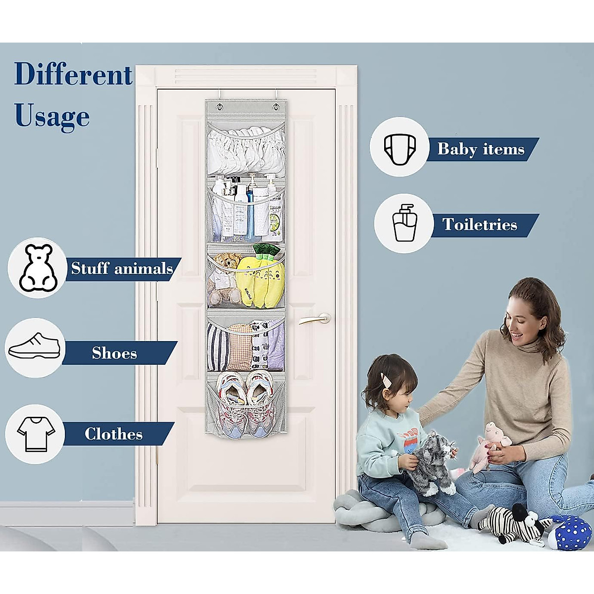 KEETDY Over The Door Organizer Storage for Closet with 5 Pockets Organizer for Bedroom Bathroom, 2 Pack