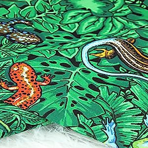 PUMCRAFT Sewing Fabric 100% Cotton Green Leaf Colorful Lizard Printing Plain Cotton Fabric Animal Forest Variety Colorful DIY Patch - 50cm - 105cm Fabric Patchwork Craft