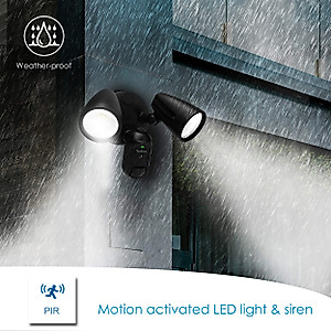 Teetsie Floodlight Camera Hardwired Motion Sensor Outdoor Light with 1080P WiFi Home Security Cam Alexa IP65 Waterproof 2500 lm Night Vision App for Phone 2-Way Audio Siren Alarm MicroSD/Cloud Storage