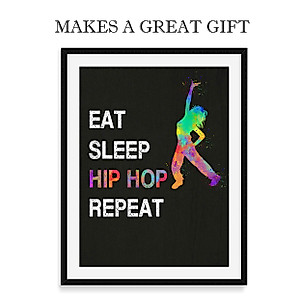 Eat Sleep Hip Hop Repeat, Girl Dancer Abstract Quote Wall Art Print 11"x14", Unframed Poster, Ideal for Lovers of Hip Hop, Freestyle Dance, Dance Teacher, Dance Studio Decor