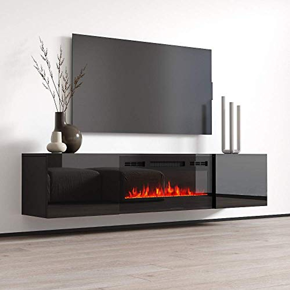 Meble Furniture Cali EF Wall Mounted Electric Fireplace Modern 72" TV Stand - Black