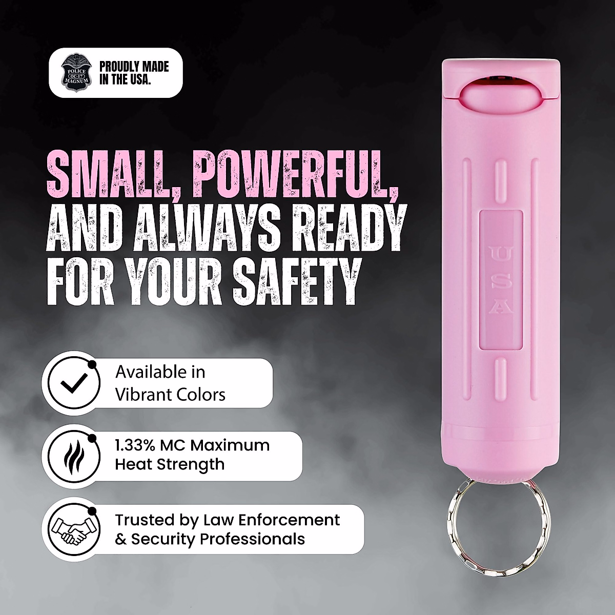 Police Magnum Personal Safety Alarm & Pepper Spray Combo Self Defense Pack for Women- Loud 135db Siren with Light & Max Strength Flip Top Pepper Spray Protection (Pink)