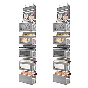 JARLINK 2 Pack 6-Shelf Over Door Hanging Organizer, Wall Mount Storage for Bedroom or Kitchen, Clear Window and PVC Pocket for Storage Cosmetics, Stationery, Sundries, etc (Grey)