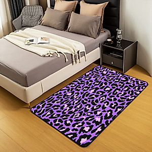 Erosebridal Cheetah Print Area Rug,Purple Leopard Carpet 3x5,Pink Wildlife Skin Accent Rug Set for Bedroom Bedside,Abstract Art Animal Themed Area Runner Rug Non Shedding