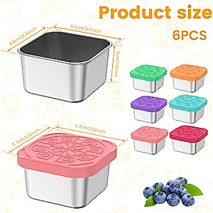 6 Pcs Stainless Steel Sauce Containers,2oz Metal Mini Snack Food Store Box Containers and Silicone Lids, Reusable Small Portable Boxes, Dishwasher Safe for Daycare School Office Travel, Leakproof