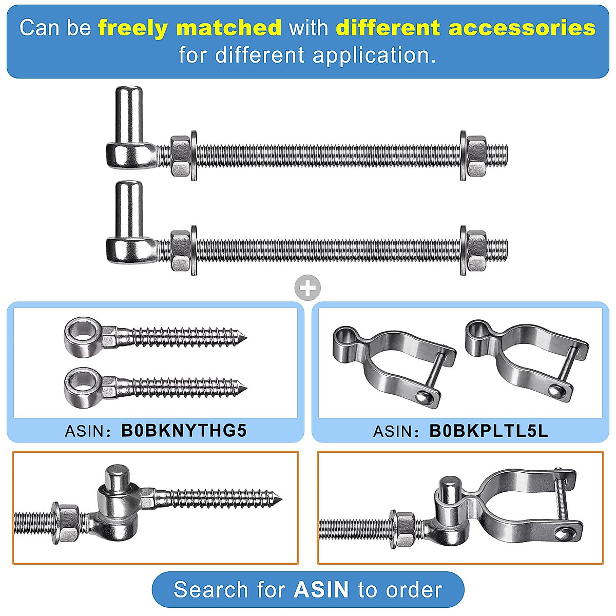 Insaga M12x 10'' J-Bolt Gate Hinge, 304 Stainless Steel Farm Gate Hinge, 4pcs J-Bolt Post Hinge with 5/8" Male Pin for Chain Link Fence Gate