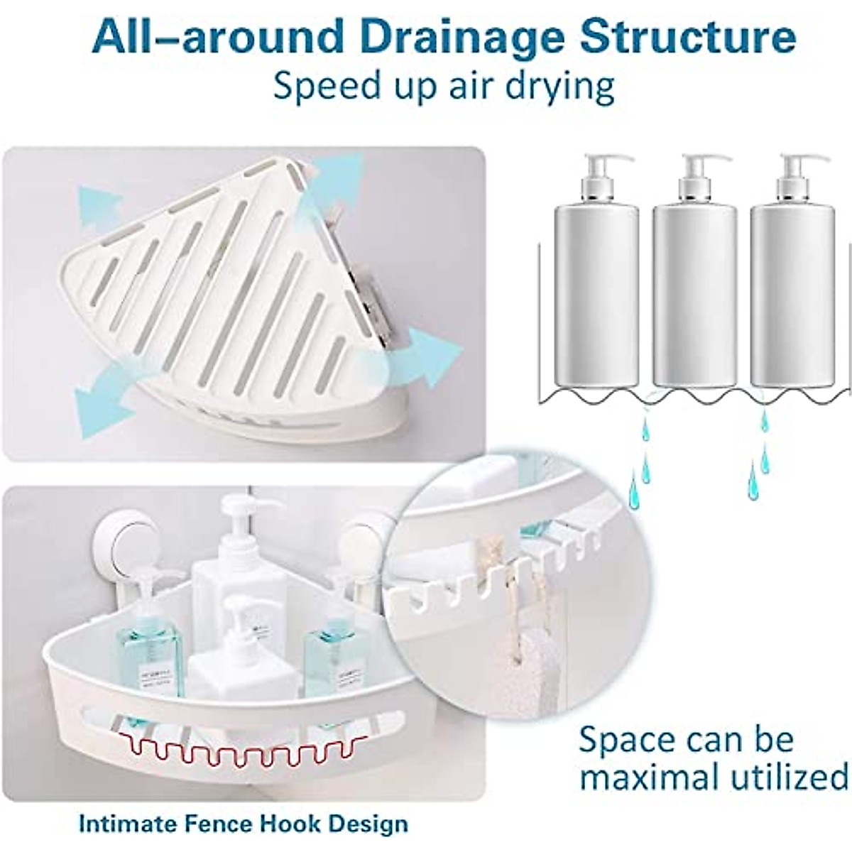 Urbanstrive Heavy Duty Suction Cup Corner Shower Caddy, Sleek Bathroom Shower Basket for Shampoo, Conditioner, Shower Rack for Bathroom, Drill-Free, Removable, White
