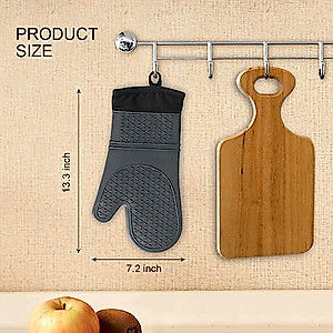 Hvalucen 2Pcs Silicone Oven Mitts Waterproof and Non-Slip Temperature Resistant to 500°F 13 inches Grey