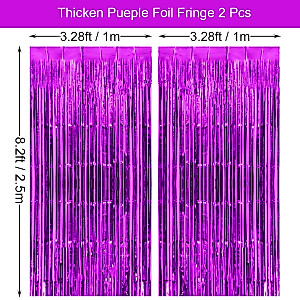 Thicken Purple Foil Fringe Curtains Decorations 3.2x8.2ft - 2 Pack, Photo Backdrop for Birthday Bachelorette Bridal Shower Baby Shower Graduation Party, Party Streams Decor