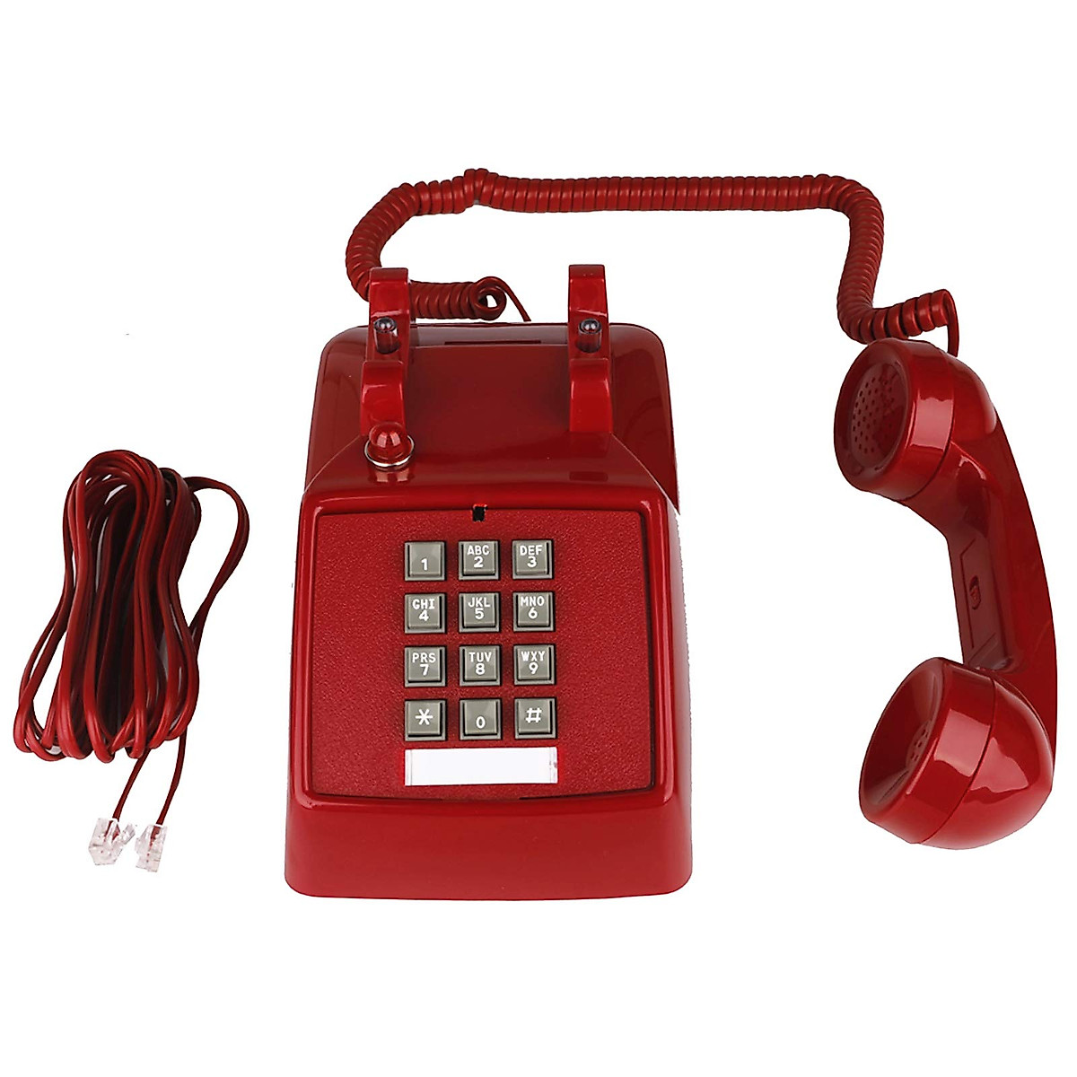 YOPAY Single Line Corded Desk Telephone, Home Emergency Intuition Amplified Retro Phone, Classic Dial Button Phone, Red