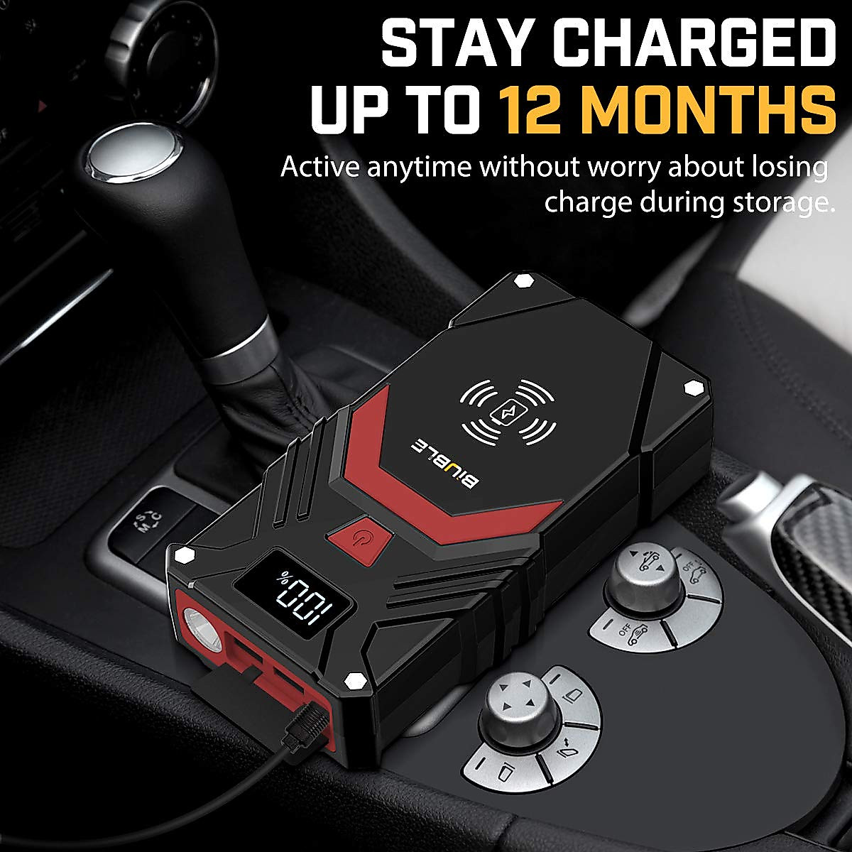 BIUBLE Car Jump Starter, 2500A Peak 12V Auto Booster Battery Pack Jump Box(Up to All Gas or 8.0L Diesel Engine, 50 Times) Jump Starter with 10W Wireless Charger Smart Jump Cables