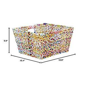 CosmoLiving by Cosmopolitan Cotton Rectangle Storage Basket with Handles, 19" x 16" x 10", Multi Colored