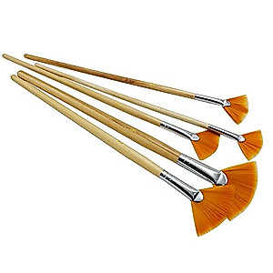 JOWOART 5Pcs/Set,Fan-Shaped Nylon Hair Short Wood Rod Brush Painting Drawing Supplies