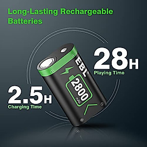 EBL Controller Rechargeable Battery Packs, 2×2800mAh Xbox One Controller Battery Packs, Rechargeable Batteries with Battery Charger for Xbox One/Xbox Series X|S, Xbox One/One S/One X/One Elite