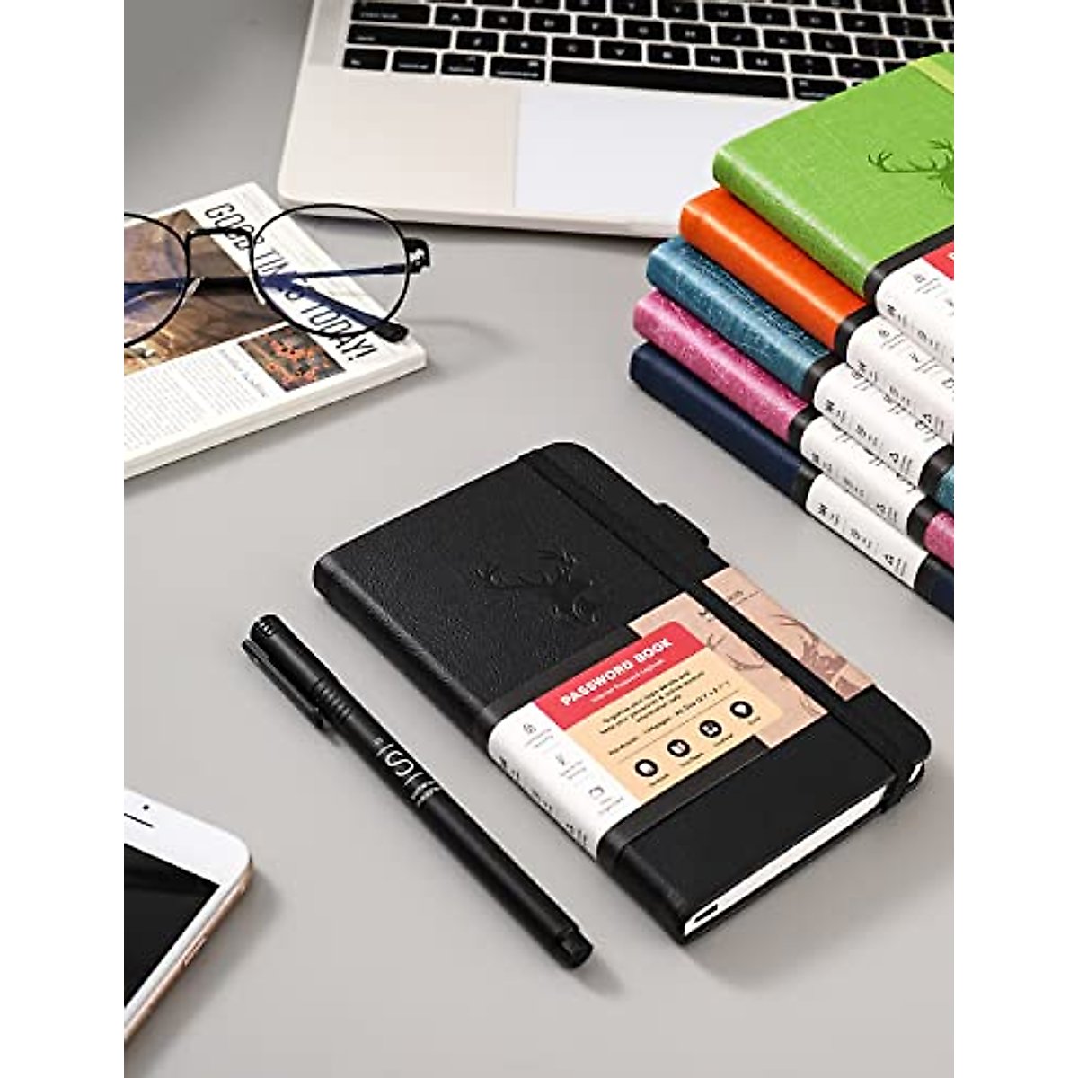 molekaus Password Book with Alphabetical Tabs Small Password Keeper with Extra Password Space to Change Password. Password Notebook for Home or Office for Internet Log In, 6.1*3.7in black small