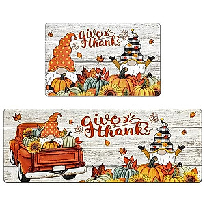 Bsmathom Anti Fatigue Kitchen Rug Set of 2, Cushioned Non Slip Kitchen Rugs and Mats, Pumpkin Kitchen Mats for Floor Set, Waterproof Kitchen Rug Runner Floor Mats for Home Kitchen