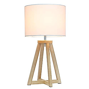 Simple Designs LT1069-NWH Interlocked Triangular Wood Fabric Shade Table Lamp, Natural/White 9.88 x 9.88 x 19.13