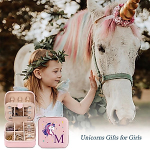 Parima Unicorn Gifts for Women - Unicorn Gift for 4-16 Year Old Girl |Christmas Birthday for Daughter Granddaughter Niece | Teenage Gift Idea | Cute Travel Jewelry Case Box - Letter A, Pink