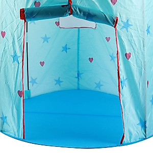 Vokodo Princess Castle Magical Play Tent with Stars Easy Folding Kids Blue Playhouse Boosts Imagination and Creativity Indoor Outdoor Adventure Toy House for Children Boys Girls Toddlers