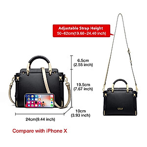 Handbags for Women, Genuine Leather Ladies Top-handle Bags with Adjustable Shoulder Strap Crossbody Bag, Real Cowhide Satchels, Messenger Tote Bags(Black)
