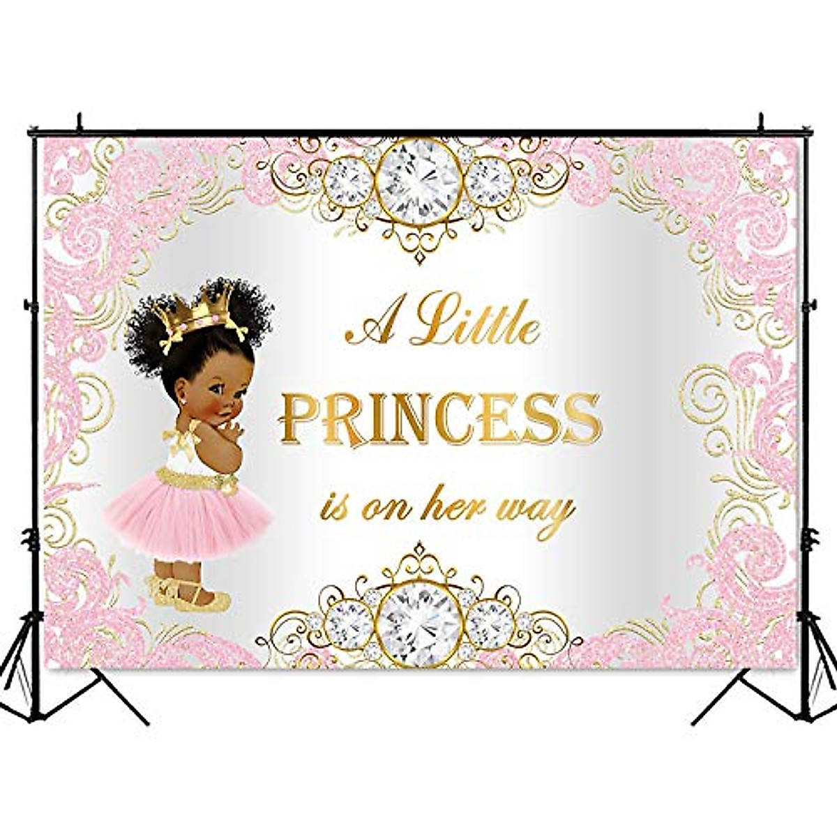 Mocsicka Royal Princess Baby Shower Backdrop Pink Gold Princess Background 7x5ft Vinyl Princess Baby Shower Backdrops