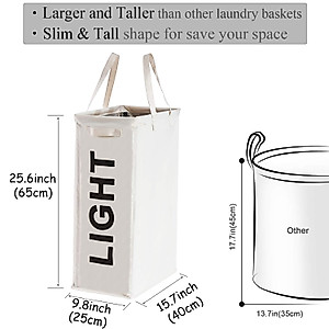 Haundry 2 Pack Light and Dark Laundry Hamper with Extended Handles, 2Pcs/Set Tall and Slim Separator Laundry Baskets, Large Foldable Laundry Organizer for Clothes, Beige
