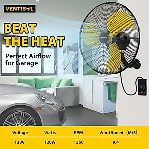 VENTISOL 20 Inch High Velocity Oscillation Wall Mounted Fan for Porch, Greenhouse,Workshop,Home, Patio,-3 Speed Wall Fan Oscillating-4,950CFM - Household,Commercial,Industrial Use