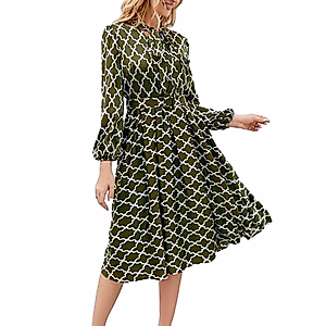 Modest Wear to Work Dress for Women Lantern Sleeve Business Fit and Flare Casual Dress for Business Lady Green