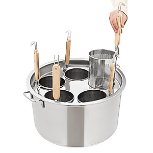 BANEBONE 37L/39qt 5 Holes Pasta Cooker Insert Set Stainless Steel Pasta Pot Insert Strainer Basket Cookware W/5* Insert Strainer Baskets for Home Kitchen Restaurant Commercial Cooking Tool