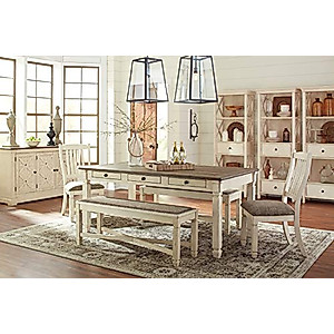 Signature Design by Ashley Bolanburg Farmhouse Dining Table with Drawers, Seats up to 6, Whitewash
