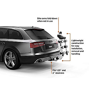 Thule Helium Pro Hanging Bike Rack - Carries 3 Bikes - Lightweight Hitch Bike Rack - Fits 2" and 1.25" receivers - Quick Tool-Free Installation - Tilts for Trunk Access - 112lb Load Capacity