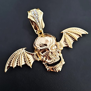 Hip Hop Jewelry Gold Silver Plated Skull Wing Avenged Sevenfold Bling Fashion Charm Pendant (GOLD)