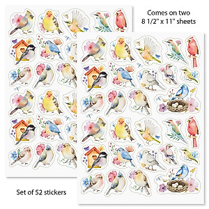 Current Watercolor Birds Sticker Variety Pack - 2 Sheets, 52 Assorted Stickers for Kids, Teachers, School, Scrapbooking, Journals, Monthly Planners, Calendars, Holiday Crafts & Greeting Cards