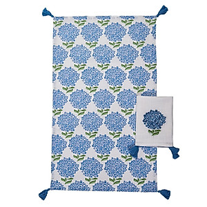 Two's Company Hydrangea Set of 2 Dish Towels with Decorative Tassels - Cotton