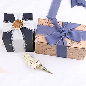 Chiffon Silk Ribbon for Gift Wrapping, White Beige Ribbon for Wedding Invitation Bouquet, 3 Rolls 1.5" Wide x 7 Yd Gift Wrap Cream Ribbon, with 10Pcs Wax Seal Sticker