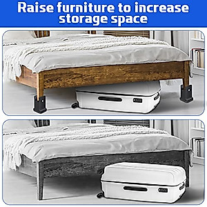 Twakashic Table Bed Risers 3''with Adjustable Screw Clamp, Heavy Duty Desk Bed Furniture Risers, Fit for Furniture Thickness 0-1.5'', Supports 5000 lbs(Black, 4 Pack)