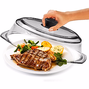 Tall Glass Microwave Splatter Cover for Food - Cookware & Bakeware Serving Dish Cover, Plate Splatter Guard Lid with Easy Grip Silicone Handle Knob - 100% Food Grade BPA Free & Dishwasher Safe - 10in.